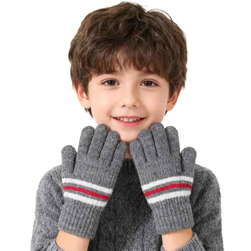 [IPENNYE] 手袋 キッズ 男の子 女の子 ニット グローブ 五本指 ストライプ 秋冬 防寒 子供用手袋 5-8歳 ふわふわ モコモコ ジュニア あったか てぶくろ 雪遊び 通学 通園 スポーツ 小学生 中学生 【仕様】素材：アクリル...