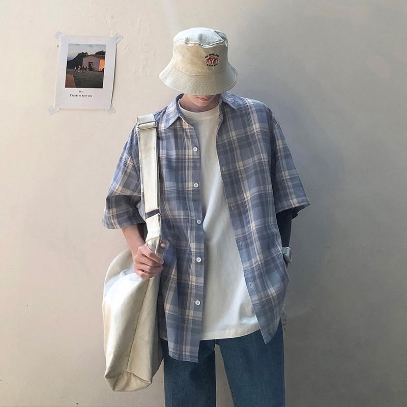 ・素材: 綿類混紡・スタイル: 韓国版・対象: 青春流行（18-24歳）・タイプ: カーディガン・フィット: ゆったり・ネックライン: 方襟・袖丈: 五分袖/中袖・柄: 格子・厚さ: 普通・デザイン: 配色・対象年齢: 青少年・主な素材: ...