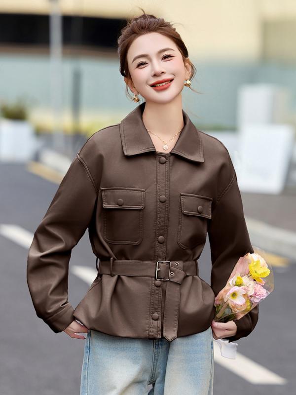 ・カテゴリ: 皮衣/皮夹克・スタイル: 通勤風・主な素材: PU・ネックライン: POLO領・袖丈: 長袖・袖型: 常规袖・柄: 口袋・カラー展開: 黒色、藍色、粉色、咖色・サイズ展開: M、L、XL・版型: 宽松型・门襟: 单排扣・工艺:...