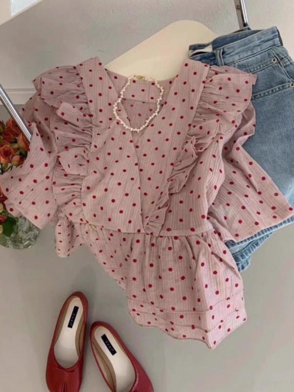 ・カテゴリ: シャツ・スタイル: カジュアル・主な素材: ポリエステル100%・柄: ドット・袖丈: 短袖・袖型: 標準・カラー展開: 上衣・サイズ展開: S,M,L,XL,XXL,XXXL・ネックライン: Vネック・衣長: 普通(50cm...