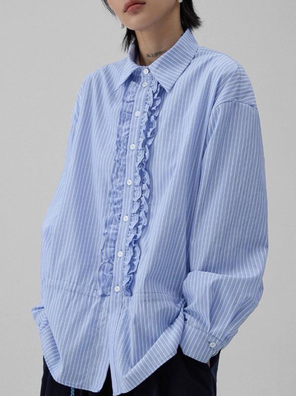 ・カテゴリ: シャツ・スタイル: シンプル・主な素材: 綿30-50%、ポリエステル30-50%・柄: ストライプ・袖丈: 長袖・版型: ルーズフィット・衣長: 普通(50-65cm)・ネックライン: 襟付き・袖型: 標準・カラー展開: ブ...