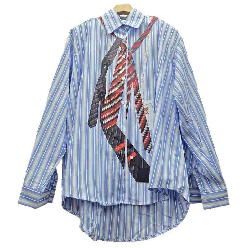 ・カテゴリ: シャツ・スタイル: 街頭潮人・主な素材: ポリエステル30-50%・袖丈: 長袖・柄: プリント・フィット: ルーズ・衣丈: 中長・ネックライン: ポロ・袖型: 標準・流行要素: コントラストカラー・カラー展開: ブルー、ホワ...