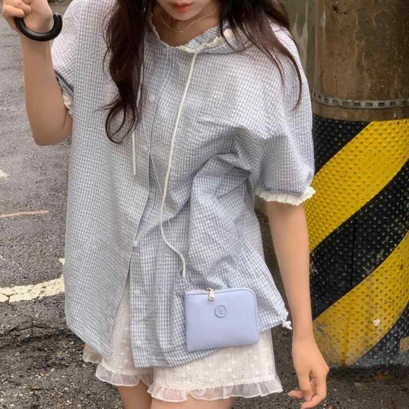 ・商品カテゴリ: シャツ・スタイル: 日韓カジュアル、快適カジュアル・柄: チェック、ソリッド・袖丈: 短袖・フィット: ルーズフィット・ネックライン: フード・カラー展開: ライトブルー、ダークブルー・サイズ展開: ワンサイズ・フロント:...