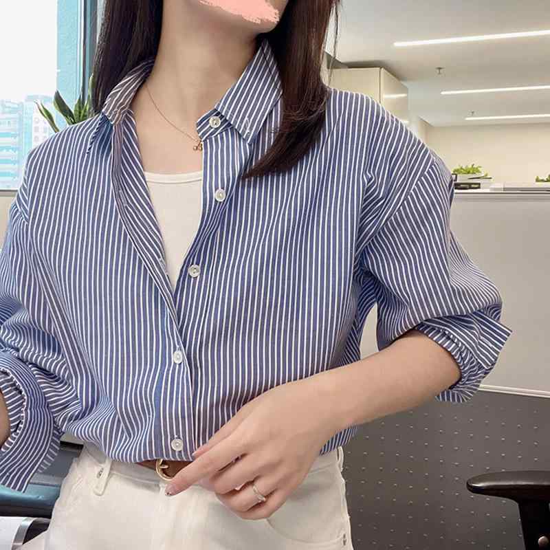 ・カテゴリ: シャツ・スタイル: 休闲・主な素材: ポリエステル70-100%、スパンデックス30-50%・柄: 条纹・袖丈: 長袖・カラー展開: ブルーストライプ・サイズ展開: S、M、L、XL・フィット: ルーズ・衣丈: 普通・ネックラ...
