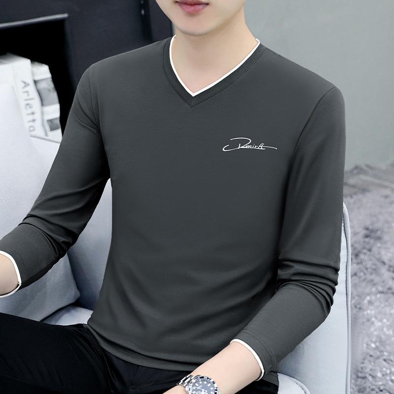 ・カテゴリ: Tシャツ・スタイル: 韓版・主な素材: 綿95%・柄: 字母・版型: 修身型・首元: セットイン・襟型: Vネック・袖丈: 長袖・袖型: 標準・厚み: 普通・カラー展開: 炭灰、黒、白、宝藍、浅灰・サイズ展開: M、L、XL、...