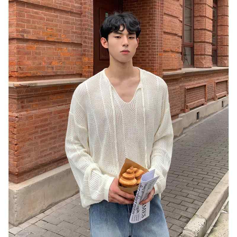 ・スタイル: 青春流行・版型: 宽松型・領型: 圆领・袖長: 長袖・主な素材: 聚酯纤维（涤纶）100%・カラー展開: 白色,黒色・サイズ展開: M,L,XL,XXL,XXXL・適用シーン: 休闲・適用性別: 男・製品カテゴリ: 針織衫