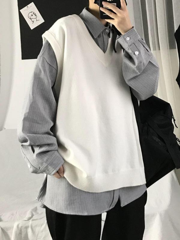 ・スタイル: 日系清新・主な素材: 醋酯纤维、聚酯纤维・ネックライン: V字領・袖丈: 無袖・厚み: 薄款・詳細: ロブ底辺・カラー展開: 黒色、白色、青色・サイズ展開: M、L、XL、XXL・対象: 青少年・シーン: 休闲・シーズン: 春...