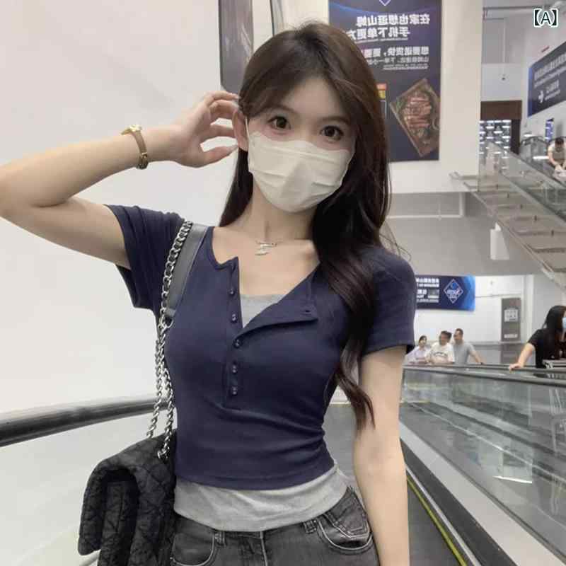・カテゴリ: Tシャツ・スタイル: 休闲・主な素材: ポリエステル95%以上・柄: 無地・ネックライン: Vネック・袖丈: 短袖・袖型: 通常袖・カラー展開: ネイビー・サイズ展開: S、M、L、XL