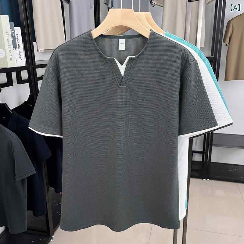 ・カテゴリ: Tシャツ・スタイル: 韓版・主な素材: ポリエステル95%、スパンデックス5%・柄: 無地・版型: ストレート・袖丈: 短袖・袖型: 普通袖・ネックライン: Vネック・詳細: スプライス・カラー展開: グレー、湖グリーン、ホワ...