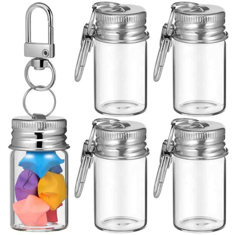 Abaodam キーチェーンボトル ミニガラスバイアル 願い事ボトルキーホルダー 透明 5個 4 x 2 x 2cm 約7ml 香水 オーナメント レジン封入 メッセージ 漂流瓶 クリエイティブ収納 DIY クラフト アクセ【キーチェーンボ...