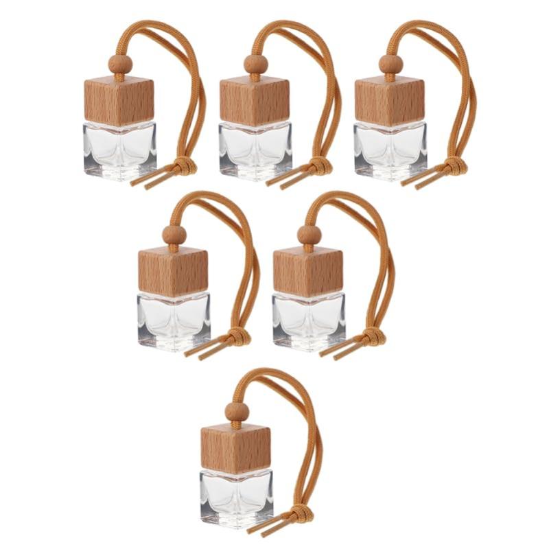 ABOOFAN 車用アロマディフューザー 吊り下げ式香水瓶 6個セット 10Ml コンパクトサイズ ブナ製キャップ 車内装飾 芳香剤ボトル 車アロマペンダント 自然な香りでリラックス独自のデザインと素材：ABOOFANの車用アロマテラピーリ...