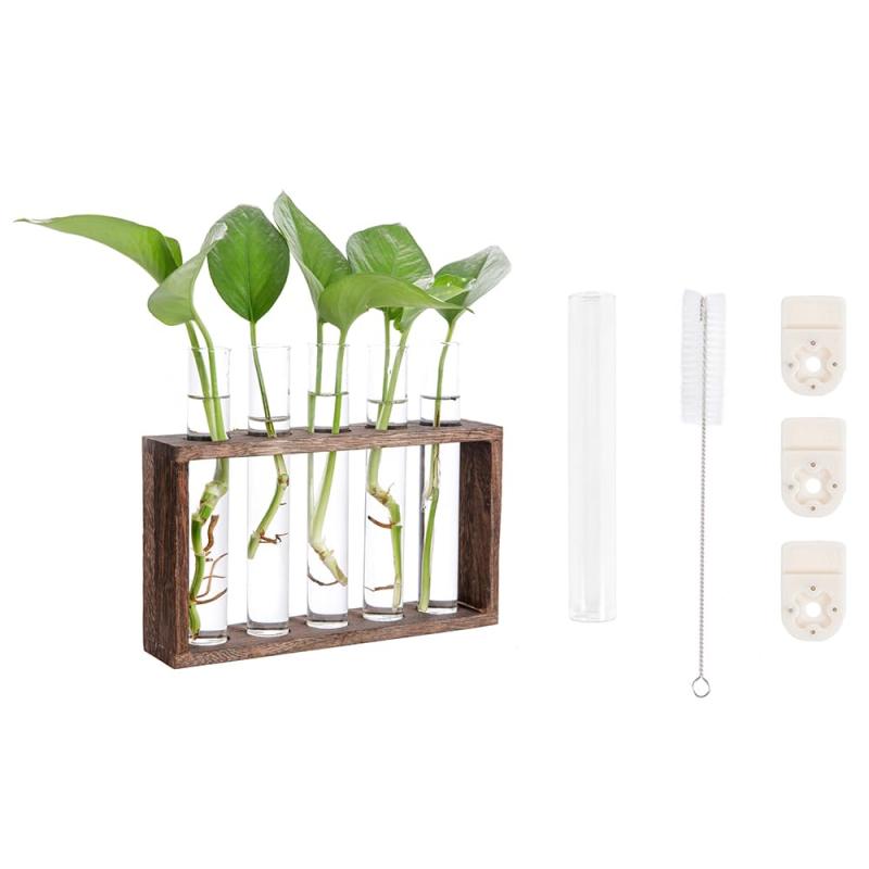 Bunmery 試験管花瓶 置き/壁掛け両用 一輪挿し ガラス花瓶 おしゃれ 水耕栽培木製フレーム インテリア プレゼント1.木製フレームと5本のガラスチューブを組み合わせた水耕栽培容器です。シンプルなデザインはどんな空間に置いても装飾効果...