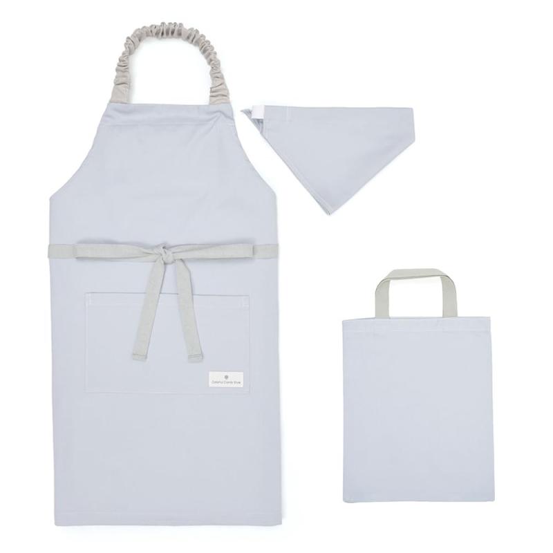 COLORFUL CANDY STYLE 子どもエプロン (130~160cm) 手提げバッグ付き くすみ無地 くすみライトブルー 三角巾 セット 小学生 着脱簡単 男の子 女の子 N1256960新登場エプロン3点セット（エプロン・三角巾...