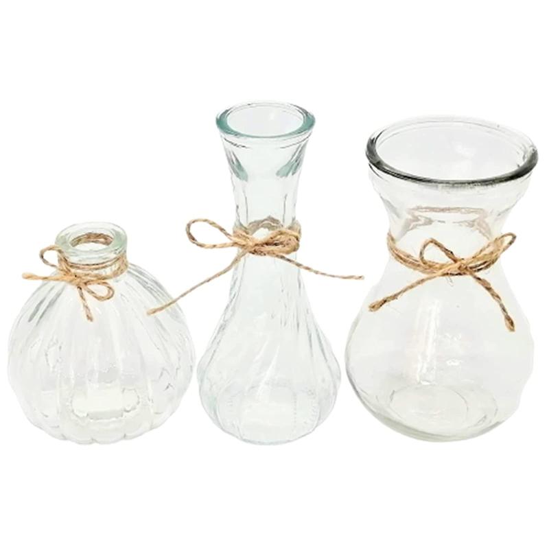 KINOKINO ガラスの花瓶 透明 ミニ花器 一輪挿し ガラスボトル フラワーベース ガラスベース 紐飾り付き 生け花 水栽培 造花アレンジ インテリア 北欧風 レトロ おしゃれ シンプル スタイリッ厚手のガラスに凹凸の装飾がついた、かわ...