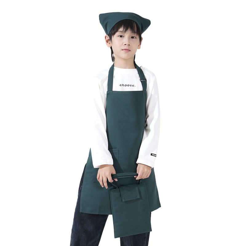 [cheercube] エプロン子供用 キッズ用エプロン 三角巾 巾着バッグセット 腰紐バックル型 首紐調整可能 綿混 シワになりにくい 小学生 無地 シンプル 着脱簡単 収納バッグ付き 男女兼用 色落ち【防汚加工】汚れにくい綿混素材を採用...
