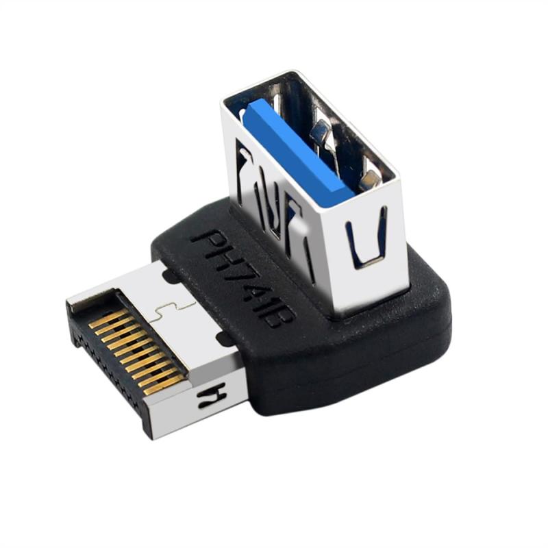 NFHK USB 3.1 Front Panel Header Male Type-E to Type-A USB3.0 Female Data Adapter Angled 90 Degree for Motherboard