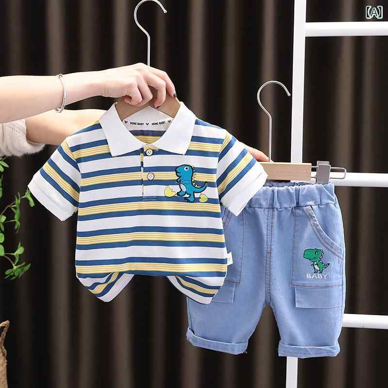 ・適用性別: 男・スタイル: カジュアル・カテゴリ: 子供服セット・セット内容: 2点セット・袖丈: 短袖・パンツ丈: 5分丈・生地加工: 柔軟加工・厚み: 薄手・柄: ストライプ、卡通・要素: セットアップ、ストライプ、可愛い、プリント、...