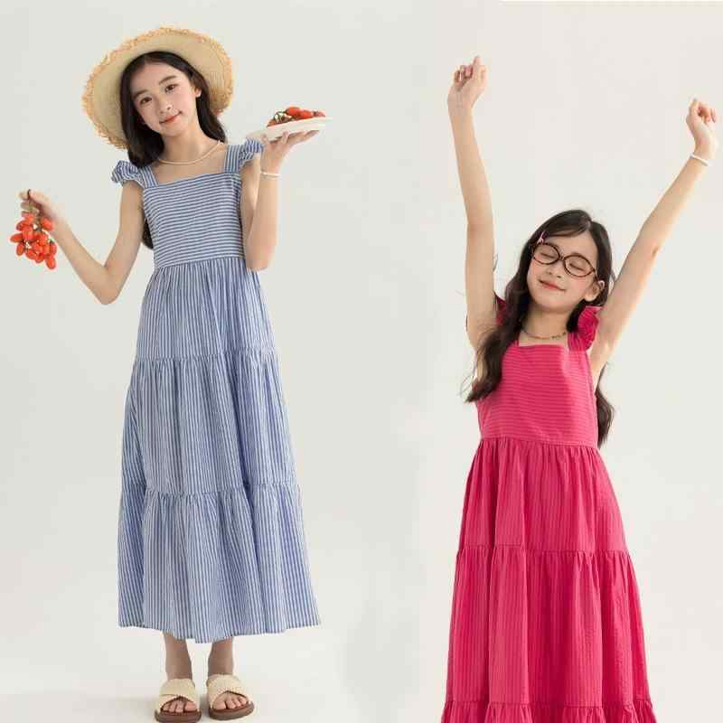 ・カテゴリ: 童スカート・スタイル: 小清新風・スカートタイプ: 吊帯スカート/背心スカート・パターン: 条紋・デザイン: 無袖・裾スタイル: プリンセススカート・要素: 条紋・カラー展開: 玫紅色、青・サイズ展開: 130cm、140cm...