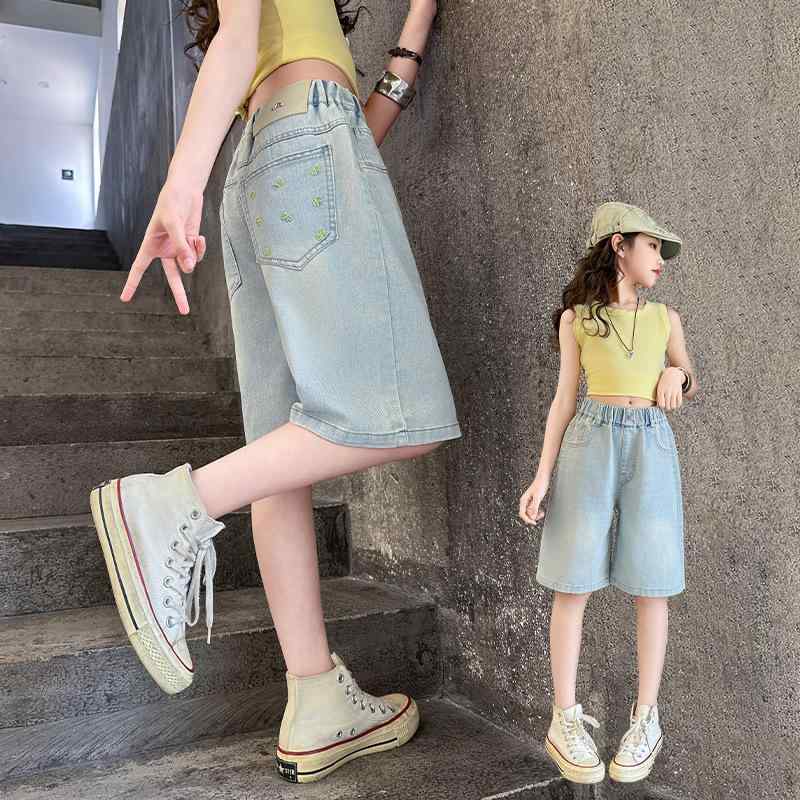 ・スタイル: 休闲・素材: 牛仔・主な素材: 綿90%・対象性別: 女・対象年齢: 中大童(8歳以上、140cm以上)・適合身長: 120cm、130cm、140cm、150cm、160cm、170cm・パンツ丈: 五分裤・デザイン: 牛仔...