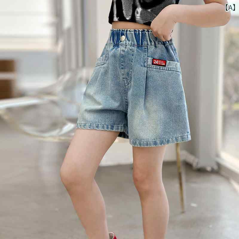 ・スタイル: 休闲・主な素材: 牛仔布・主素材成分: 綿62%・対象性別: 女・適合年齢: 中大童(8歳以上)・パンツ丈: 短パン・デザイン: 牛仔パンツ・柄: 無地・要素: スポーツ、可愛い・ウエスト: 高腰・ファスナー: ゴムウエストバ...