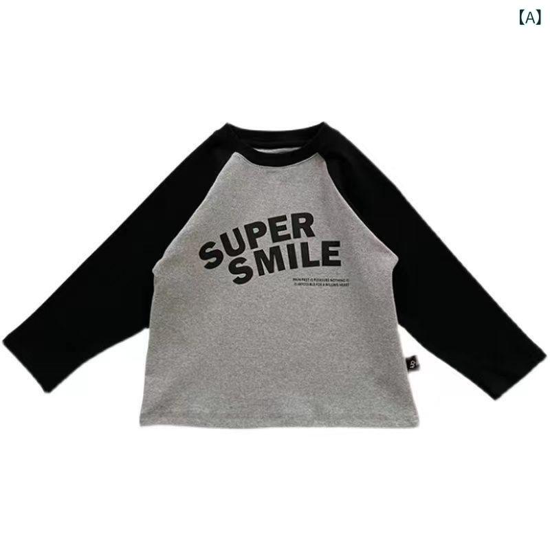 ・スタイル: 簡約・袖丈: 長袖・主な素材: 綿100%・ネックライン: 丸首・柄: アルファベット・要素: アルファベット、配色・カラー展開: ブラック、ネイビー、グリーン・サイズ展開: 80、90、100、110、120、130、140...