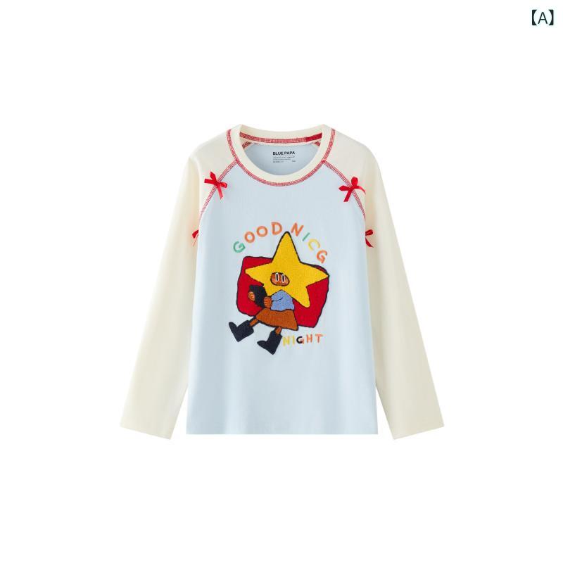・カテゴリ: 童Tシャツ・スタイル: カジュアル・主な素材: 綿100%・ネックライン: クルーネック・袖丈: 長袖・カラー展開: 藍白、米緑・サイズ展開: 90、100、110、120、130、140、150・対象年齢: 3～8歳