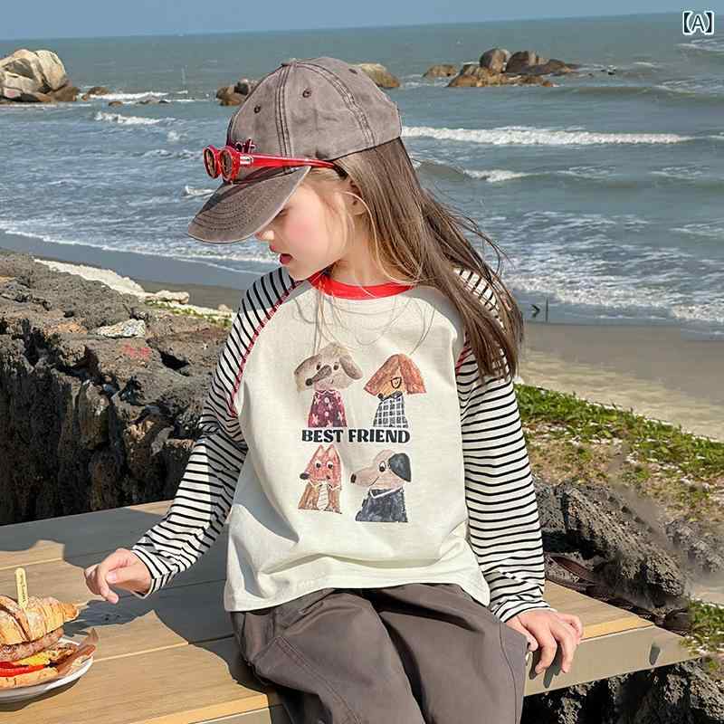 ・カテゴリ: 童Tシャツ・スタイル: 公主・袖丈: 長袖・主な素材: 綿100%・ネックライン: 圆领・機能: 吸湿排汗・柄: 動物、条紋、純色、卡通、字母、花朵・カラー展開: 黒白条紋、藏青色、豆緑色、深咖色・サイズ展開: 身高約100c...