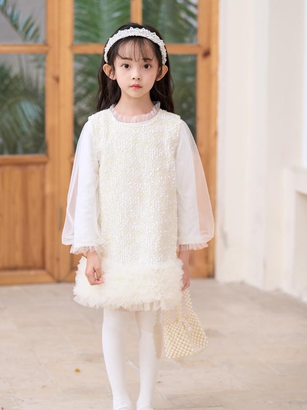 ・カテゴリ: 童裙・スタイル: 公主风・主な素材: 聚酯纤维（涤纶）100%・柄: 純色・袖丈: 無袖・スカートスタイル: 公主裙・カラー展開: 米白色、粉色、酒红色、白色・サイズ展開: 90、100、110、120、130・対象年齢: 中...