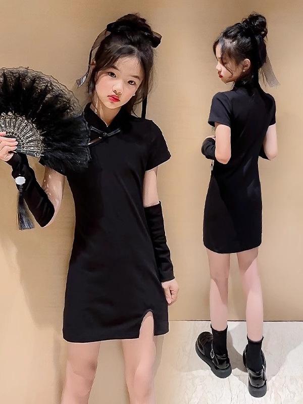 ・スタイル: 中国風・主な素材: ポリエステル70～80%・カテゴリ: ワンピース・対象性別: 女児・対象年齢: 中大児(8歳以上、140cm以上)・柄: 無地・デザイン: ベーシック・スカート丈: Aライン・裏地素材: ポリエステル100...