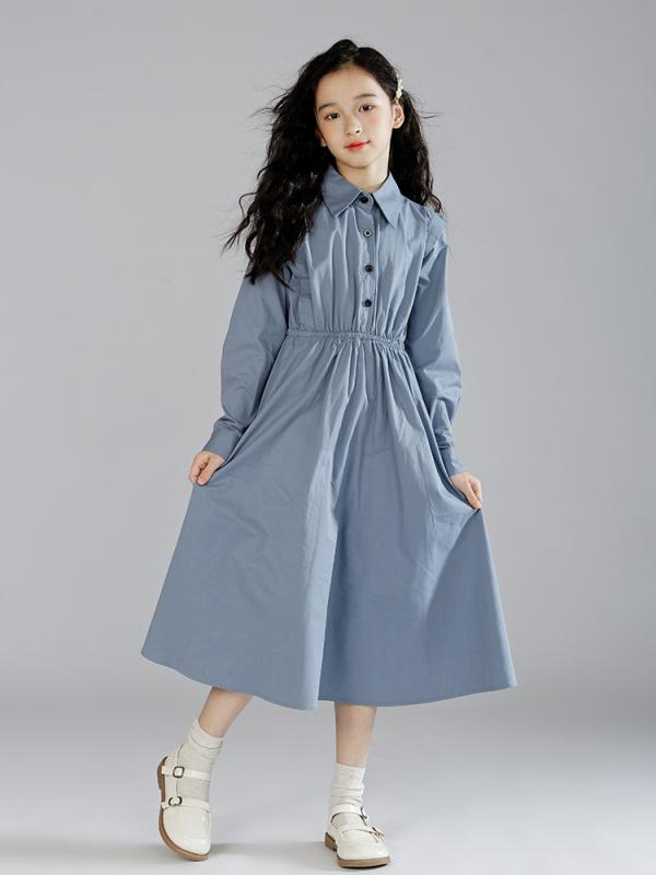 ・カテゴリ: 連衣裙・スタイル: 公主裙・主な素材: 綿80%・柄: 純色・カラー展開: 天藍色・サイズ展開: 120cm、130cm、140cm、150cm、160cm、165cm、170cm