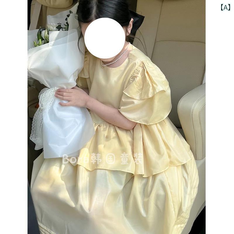 ・カテゴリ: 童用連衣裙・スタイル: 休闲・主な素材: 亜麻100%・袖丈: 短袖・柄: 単色・カラー展開: 淡黄色・サイズ展開: 120cm、130cm、140cm、150cm、160cm