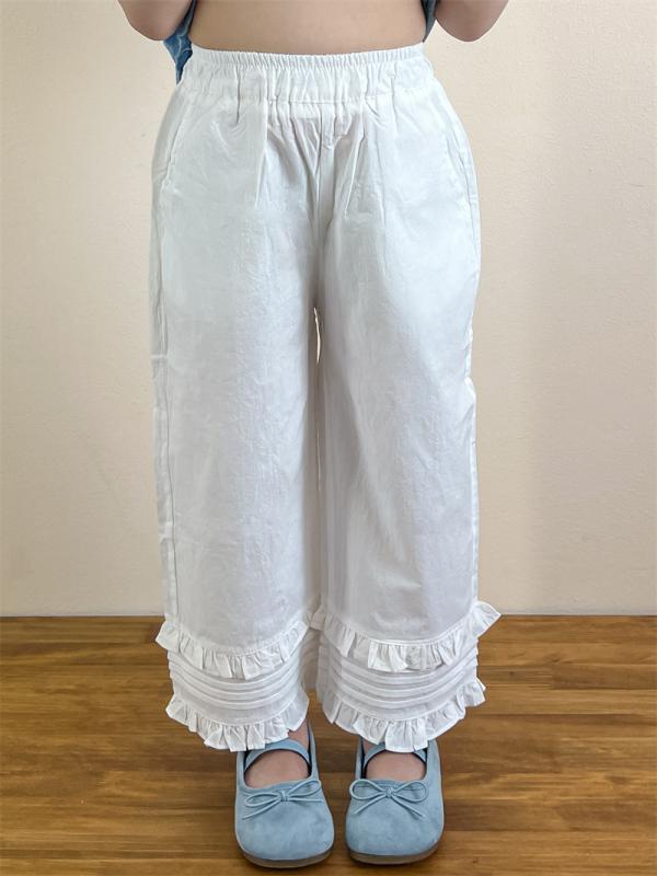 ・スタイル: カジュアル・主な素材: 綿100%・パンツ丈: ロング・対象性別: 女・対象年齢: 中小童(3~8歳)・スタイル: ベーシック・カラー展開: 花辺ワイドレッグパンツ・サイズ展開: 90,100,110,120,130,140・...