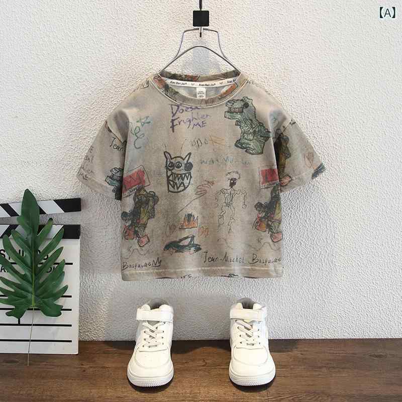 ・カテゴリ: 童Tシャツ・スタイル: カジュアル・主な素材: 綿65%・袖丈: 短袖・ネックライン: 丸首・柄: その他・要素: 卡通・機能: 吸湿排汗・カラー展開: 灰色・サイズ展開: 90、100、110、120、130、140、150