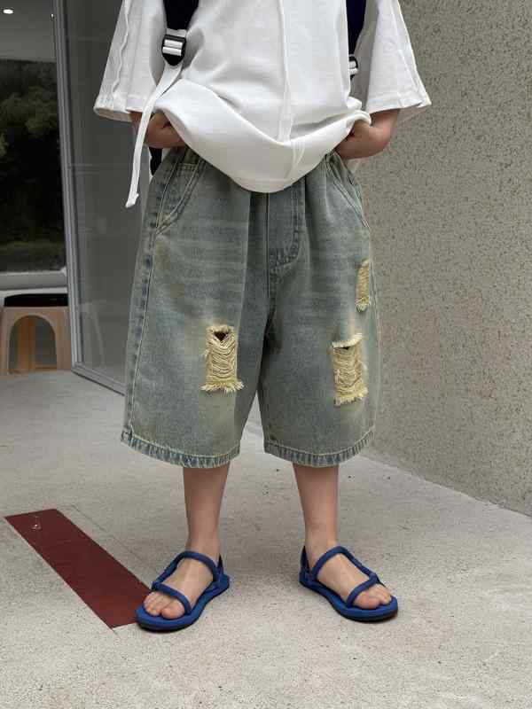 ・カテゴリ: 童裤・スタイル: 牛仔・主な素材: 綿85%・パンツ丈: 中パンツ・性別: 男女・対象年齢: 中小童(3~8歳)・対象身長: 100~140cm・パターン: 無地・要素: 潮范・パンツ腰: 中腰・パンツ開閉: ゴムウエスト・カ...