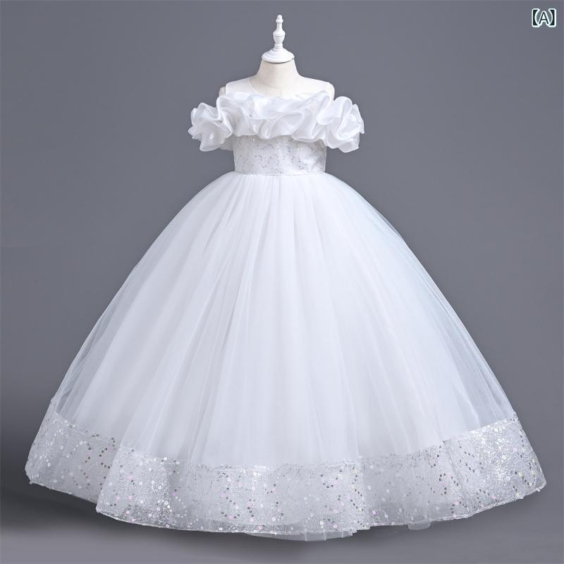 ・カテゴリ: 女児ドレス・スタイル: プリンセス・主な素材: ポリエステル95%、コットン5%・装飾要素: 花辺、チュール・カラー展開: ホワイト、ブルー、ピンク、シャンパン・サイズ展開: 110、120、130、140、150、160・対...