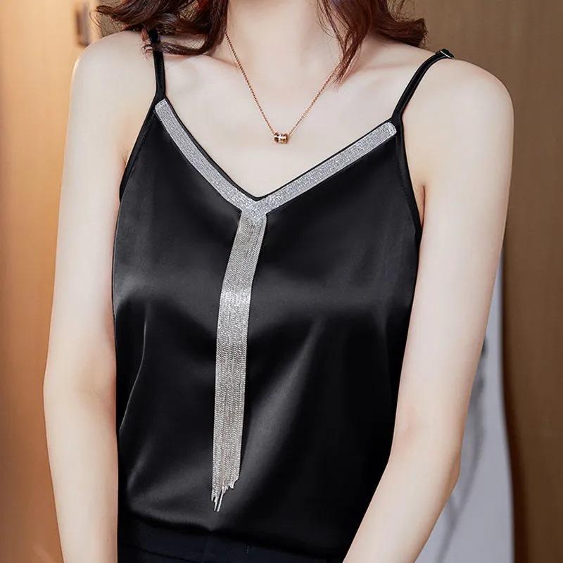 ・スタイル: 甜美、気質通勤・主な素材: 綿81-90%・柄: 無地・スタイル: 甜美・首元: Vネック・袖丈: ノースリーブ・カラー展開: ブラック、ホワイト、シャンパン、ワインレッド・サイズ展開: M、L、XL、2XL、3XL、4XL・...