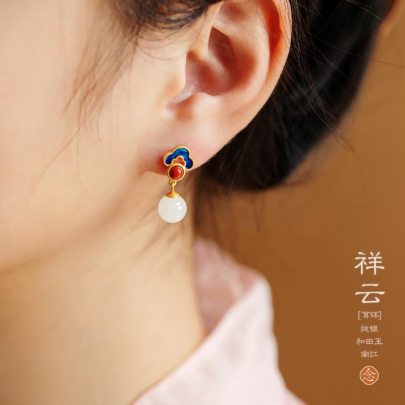 ・スタイル: 復古・スタイル: 女式・デザイン: 祥云・加工方法: 電鍍・素材: 銅・装飾素材: 人工宝石/半宝石・カラー展開: 珐琅祥云・カテゴリ: 耳飾