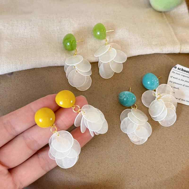 ・カテゴリ: 耳飾・スタイル: 清新甜美・形状: 幾何型・流行要素: 円形・対象: 女性・カラー展開: 貝殻、馬爾代夫ブルー、ミントイエロー