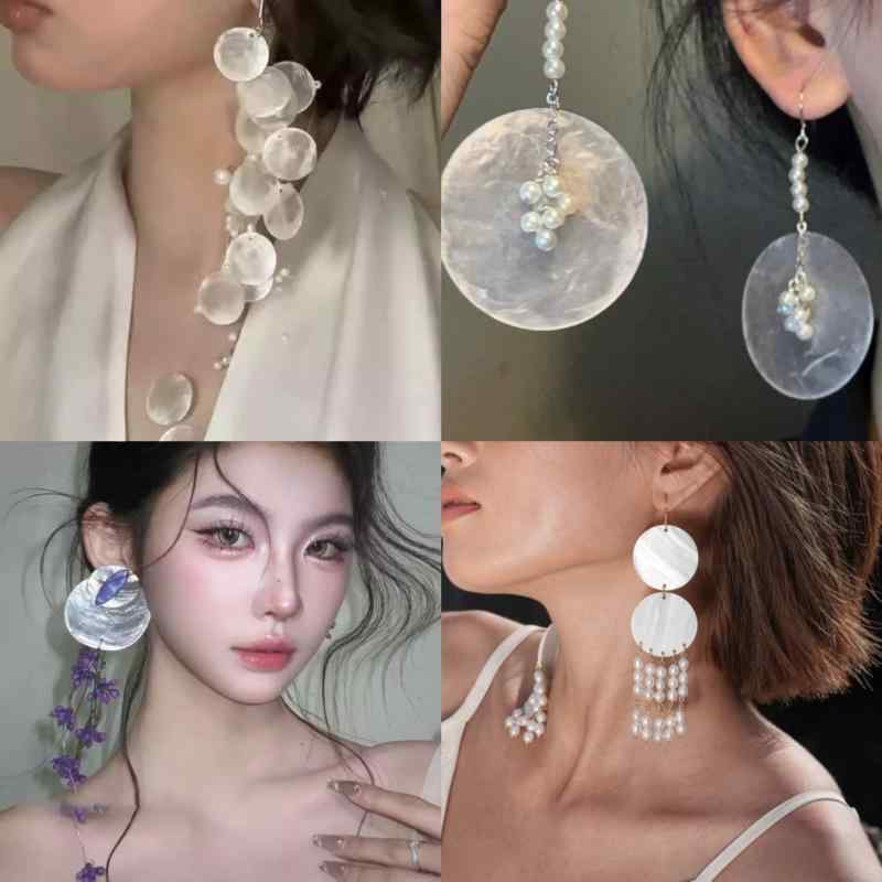 ・素材: 貝殻・スタイル: 度假風、清新甜美・流行要素: 貝殻、自然・対象: 女式・カラー展開: 耳钩-緑色、耳钩-黄色、銀針-彩色、耳钩-白色（珍珠流蘇）、耳钩-銀色-白色、耳钩-白色、耳夾-白色-単只、耳钩-白色-紫色