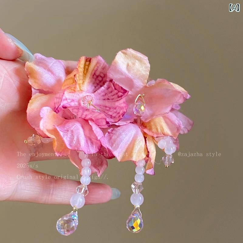 ・素材: 珍珠・加工: 電鍍・形状: 幾何型・カラー展開: 粉色・流行要素: 花朵・珍珠直径: 3mm以下・スタイル: 文艺復古・カテゴリ: 耳飾・対象: 女式