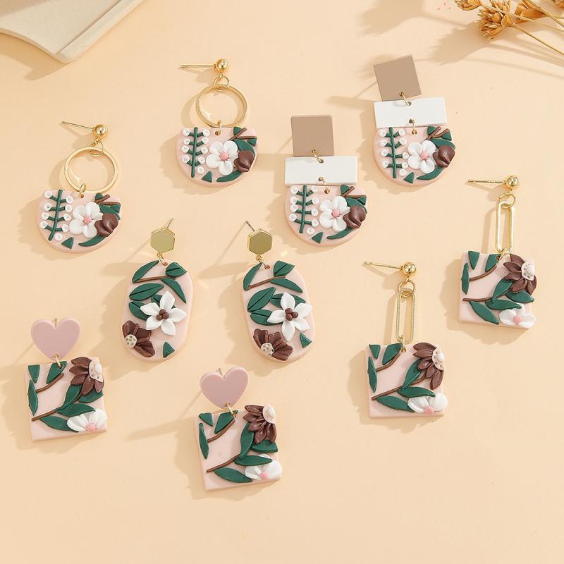 ・製品カテゴリ: 耳飾・スタイル: ins風・スタイル分類: 個性風潮・形状: 花卉・流行要素: 円形・流行要素分類: 幾何・素材: 軟陶・カラー展開: A,B,F,G,H,I