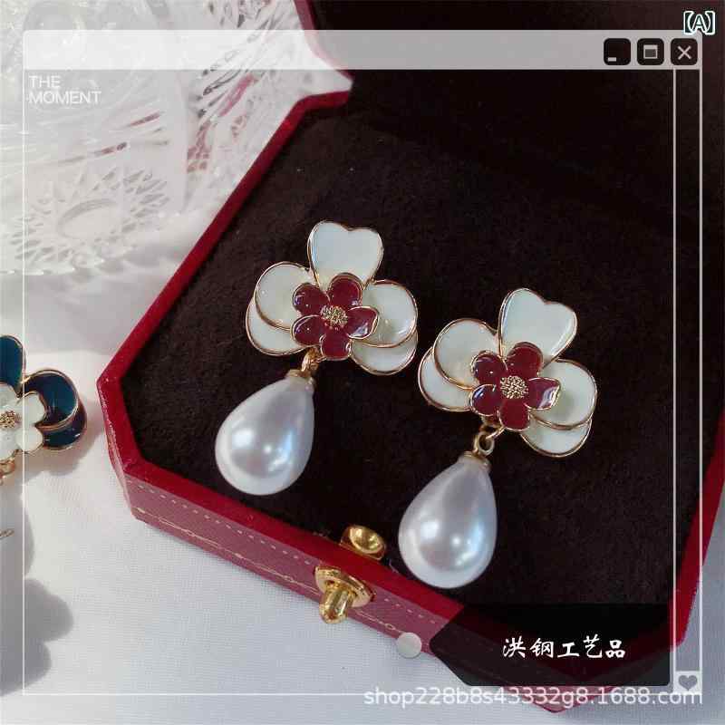 ・素材: 合金・加工: 滴油加工・カラー展開: 乳白色、墨藍色・スタイル: 宮廷風・スタイル分類: 文艺復古・カテゴリ: 耳飾・流行要素: 楕円