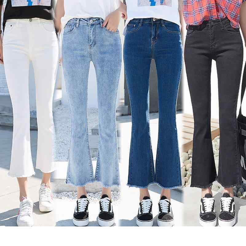 パンツ レディース デニム ジーンズ 九分丈 アンクル丈 クロップドパンツ 春夏 伸縮性 ストレッチ スリム フィット 美脚 ハイウエスト 着痩せ ブーツカット ベルボトム カジュアル ボトムス ジーパン ホワイト ブラック 白 黒・カテゴ...