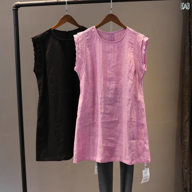 ・カテゴリ: シャツ・スタイル: 通勤・主な素材: 綿50-70%・柄: 無地・袖丈: ノースリーブ・袖型: フリル袖・版型: ルーズフィット・衣長: 普通(50-65cm)・ネックライン: クルーネック・カラー展開: ホワイト、ブラック、...