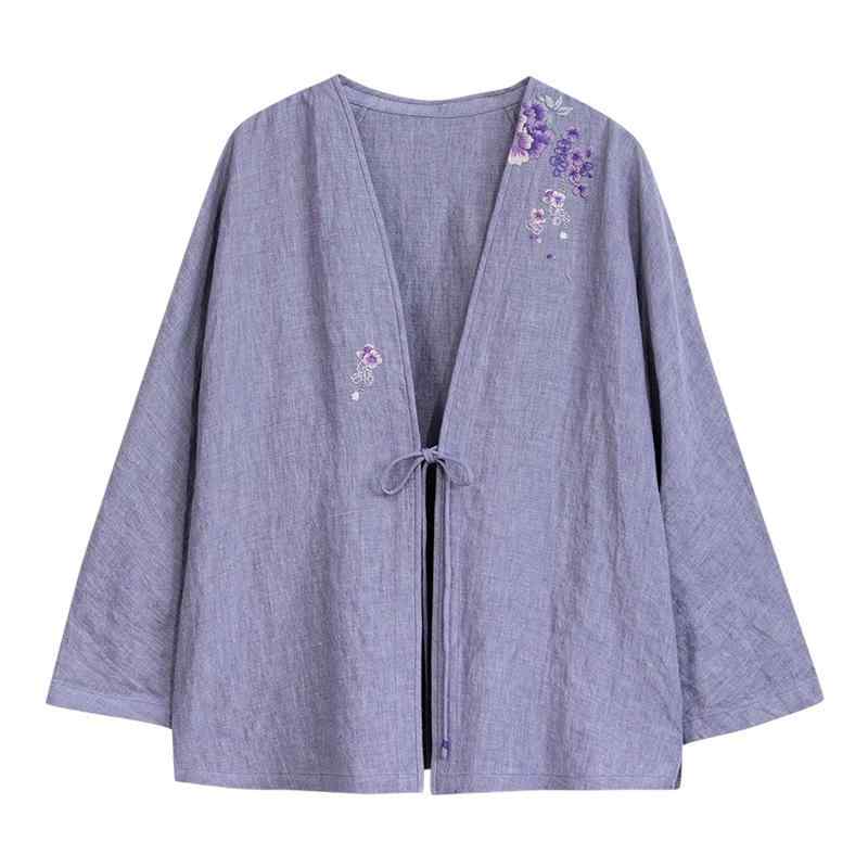 ・主な素材: 麻95%以上・スタイル: ボヘミアン・版型: ワイド・組み合わせ: 単品・厚み: 中厚・着丈: 普通(50cm超～65cm以下)・袖丈: 長袖・袖型: 標準・ネックライン: Vネック・カラー展開: 紫苑・サイズ展開: S,M,...