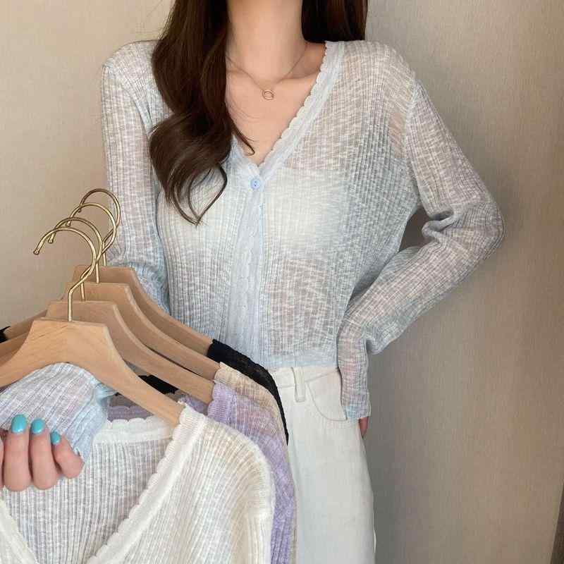 ・主な素材: 氨纶30%以下・柄: 無・版型: ゆったり・スタイル: ボヘミアン・組み合わせ: 単品・厚み: 薄手・着丈: 短め・袖丈: 長袖・袖型: 標準・ネックライン: Vネック・装飾: ボタン・加工: ニット・カラー展開: ブラック、...