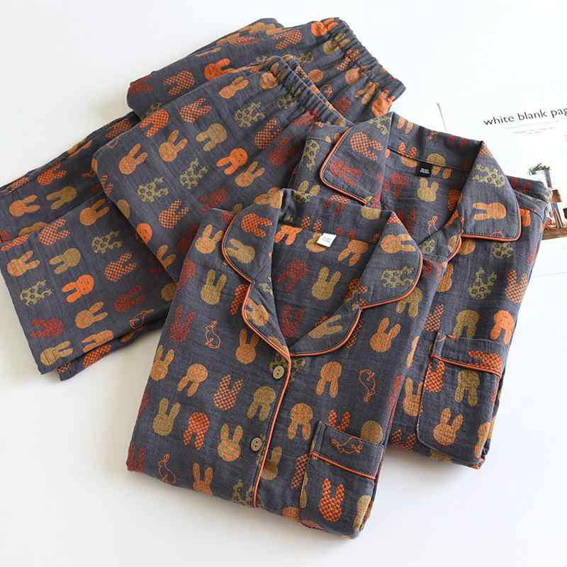 ・カテゴリ: 睡衣・スタイル: 簡約休闲・主な素材: 綿100%・厚み: 薄・重さ: 約130g/平方メートル・ネックライン: 翻領/POLO領・袖丈: 長袖・パンツ丈: 長パンツ・機能: 透気、睡眠、居家、快適・カラー展開: 小兔-女、小...