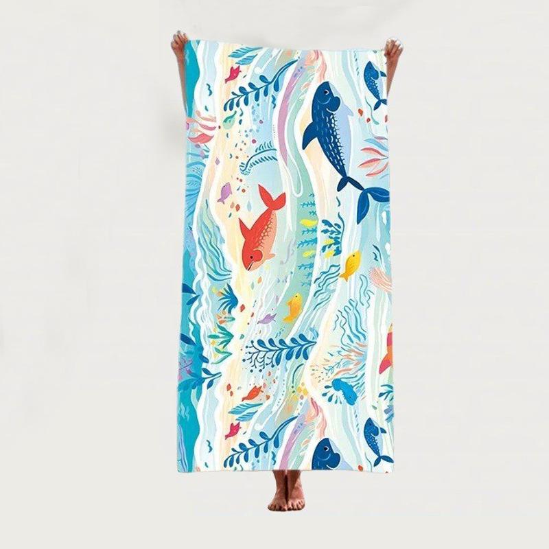 ・素材: 超細繊維・柄: 条紋、水果、葉、小魚、恐竜、小猫・サイズ: 80×160cm・ヤーン仕様: 120D・製法: 印花・印刷方式: 熱転印・重量: 256g