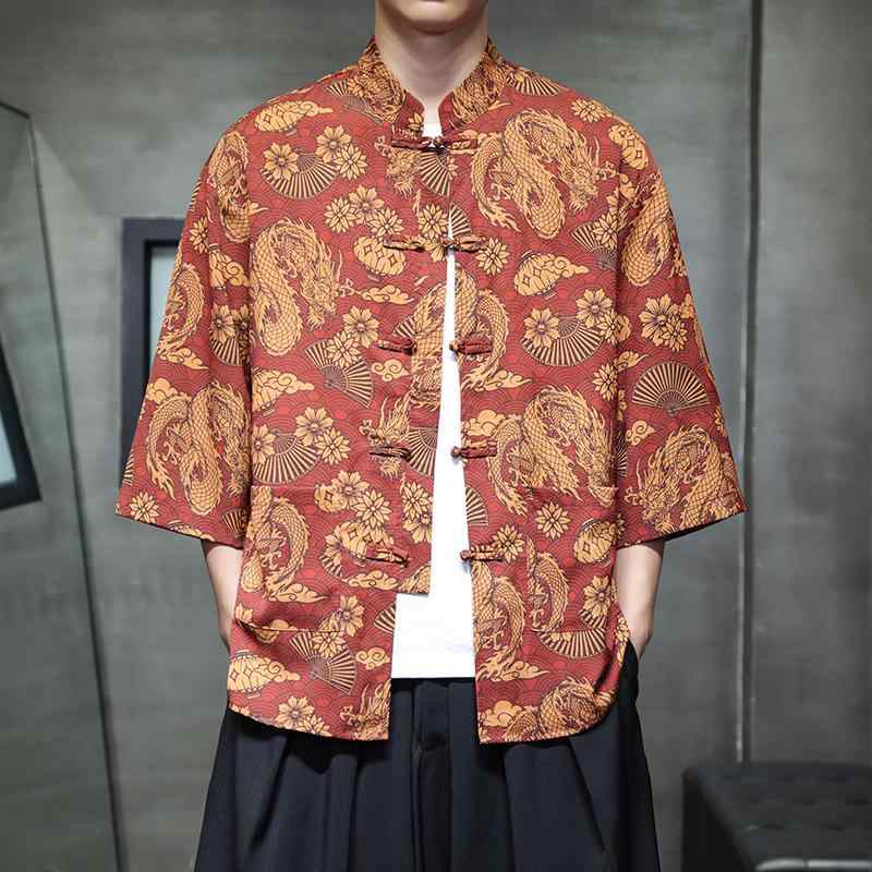 ・カテゴリ: 唐装・スタイル: 中国風・主な素材: ポリエステル混紡・柄: 印花・カラー展開: ブラック、ワインレッド、ネイビー、ダークブルー、ベージュ、カーキ・サイズ展開: M、L、XL、XXL、XXXL、4XL、5XL・対象: 男性