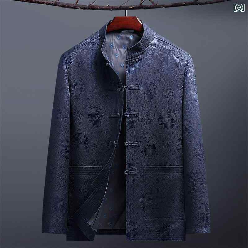 ・カテゴリ: 唐装・スタイル: 中国風・主な素材: ポリエステル繊維60%・適用シーン: 休闲・詳細: 口袋装饰・加工: 免烫処理・カラー展開: 千禧春秋款藍色、千禧春秋款咖啡色、千禧春秋款红色、福字春秋款藍色、福字春秋款咖啡色、福字春秋款...